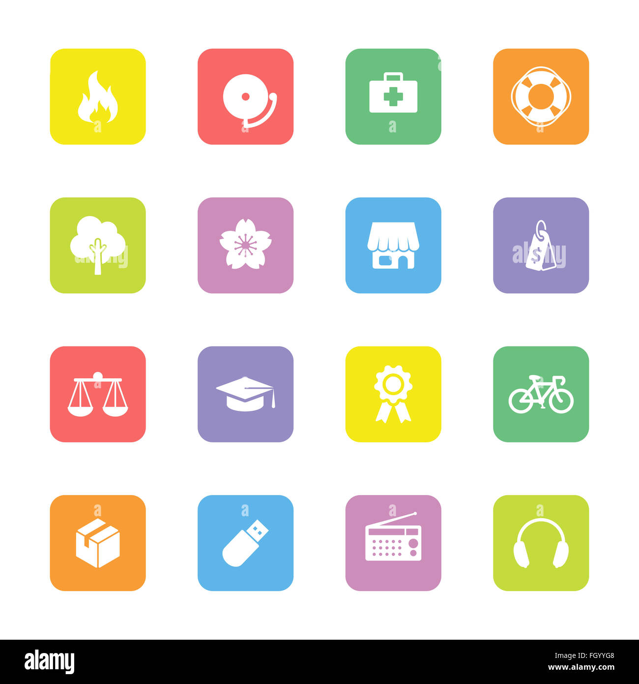 [JPEG] Colorful simple flat icon set 6 on rounded rectangle Stock Photo ...