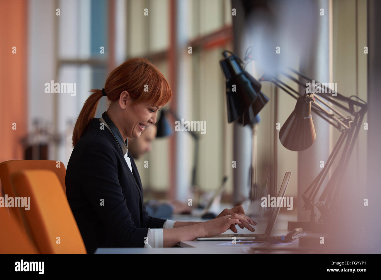 business woman working on computer at office Stock Photo - Alamy