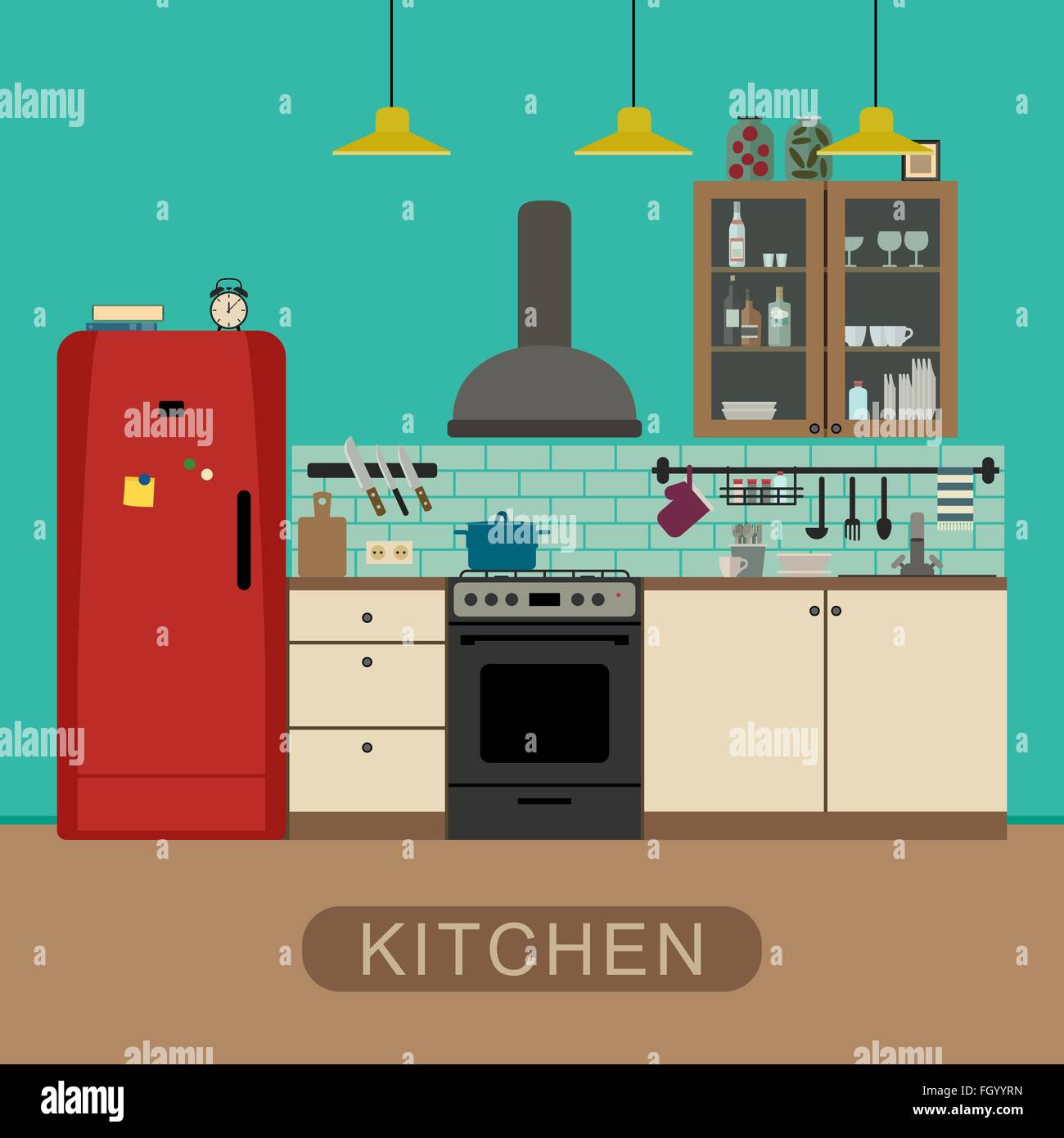 Kitchen interior in flat style Stock Vector Image & Art - Alamy