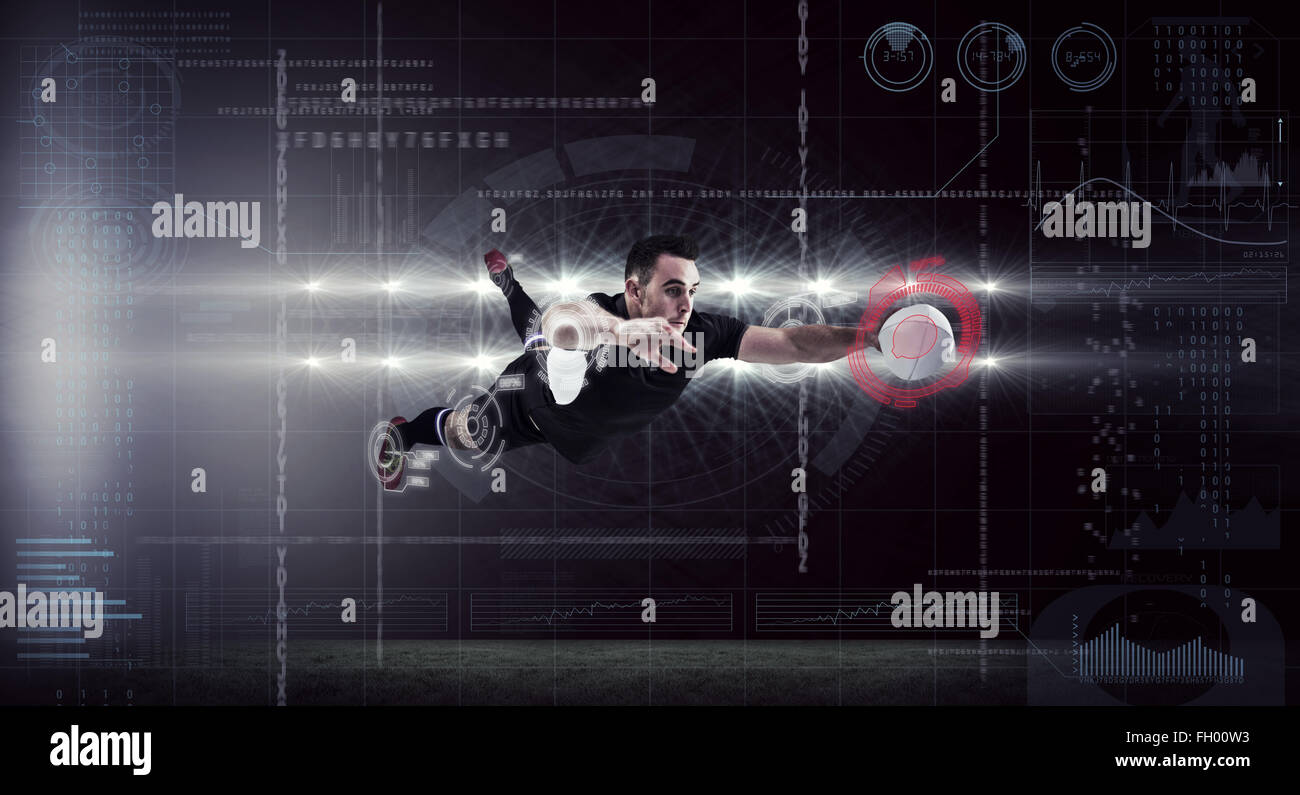 Composite image of rugby player scoring a try Stock Photo - Alamy
