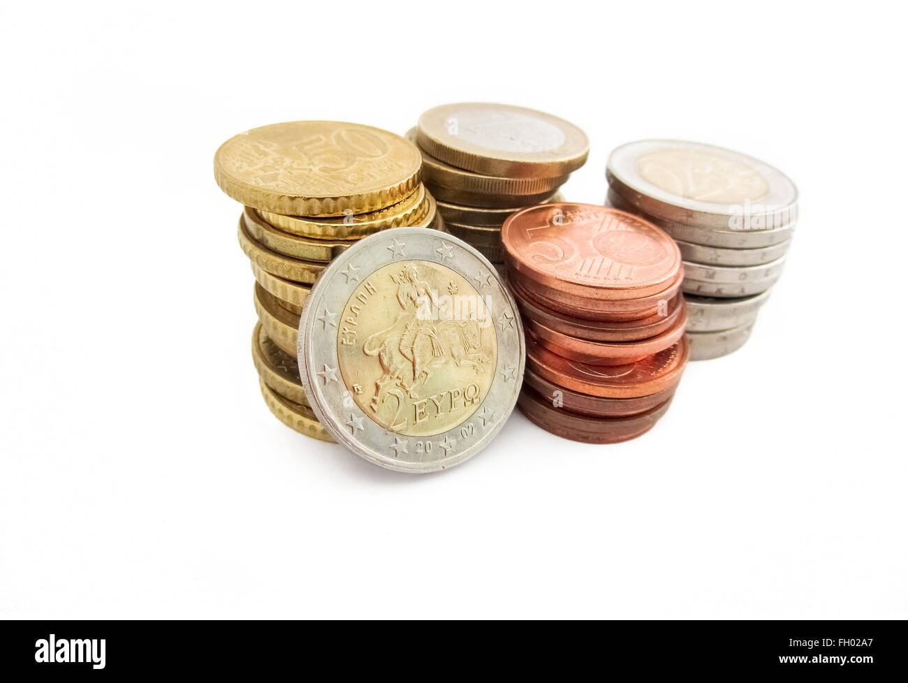 Stack of Greek Euro coins Stock Photo - Alamy