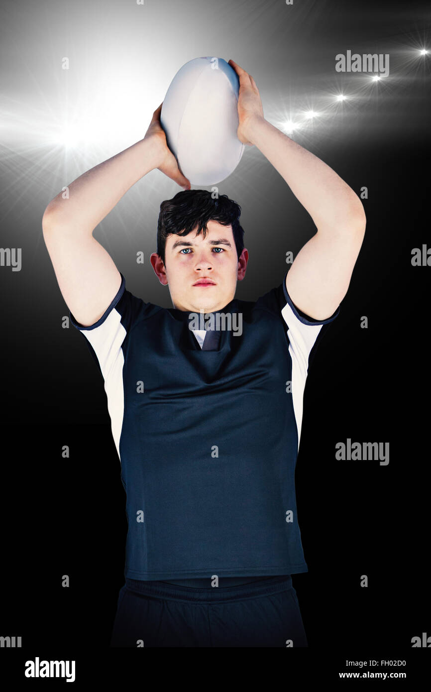 Composite image of portrait of a rugby player throwing a ball Stock ...