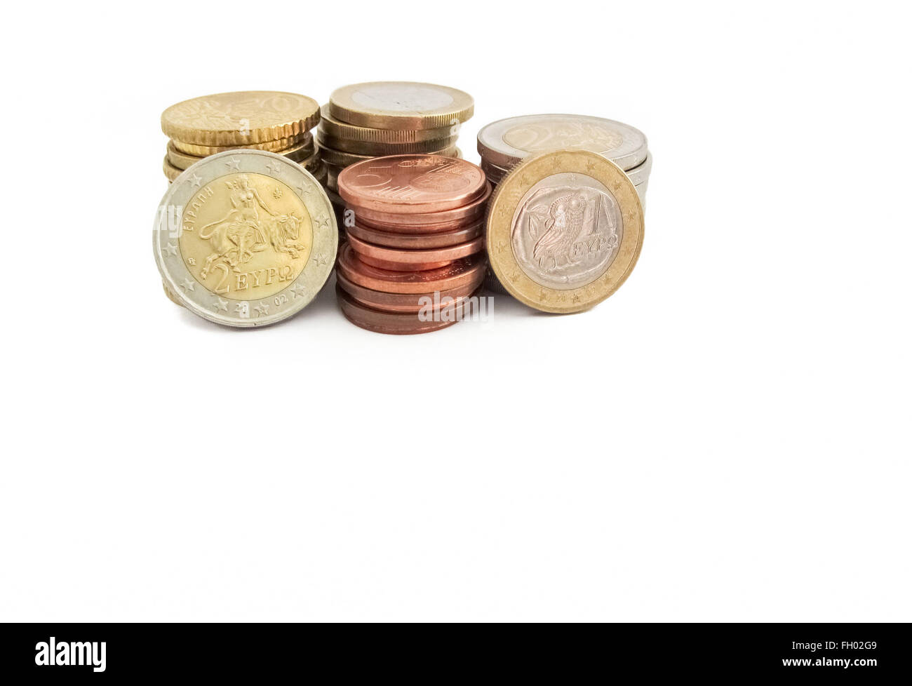 Stack of Greek Euro coins Stock Photo - Alamy