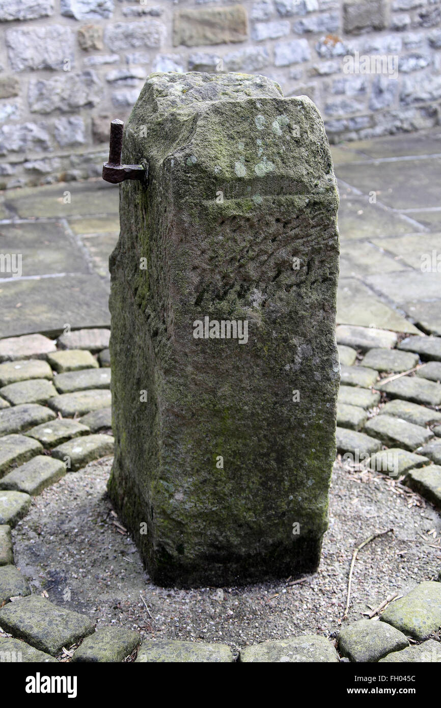 Old stone gate post in the centre of Bakewell in the Peak District ...