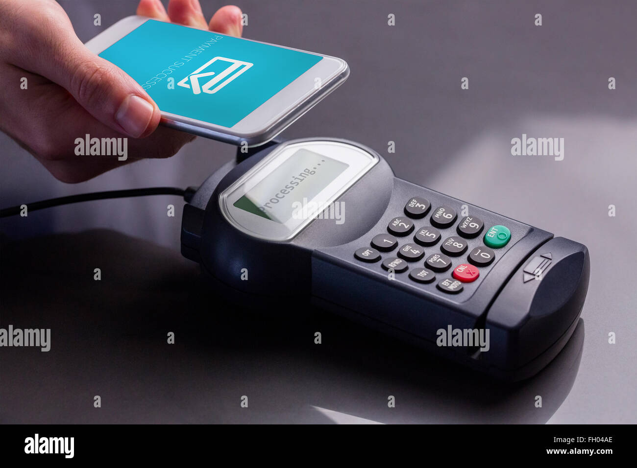 Composite image of mobile screen showing payment successful Stock Photo ...