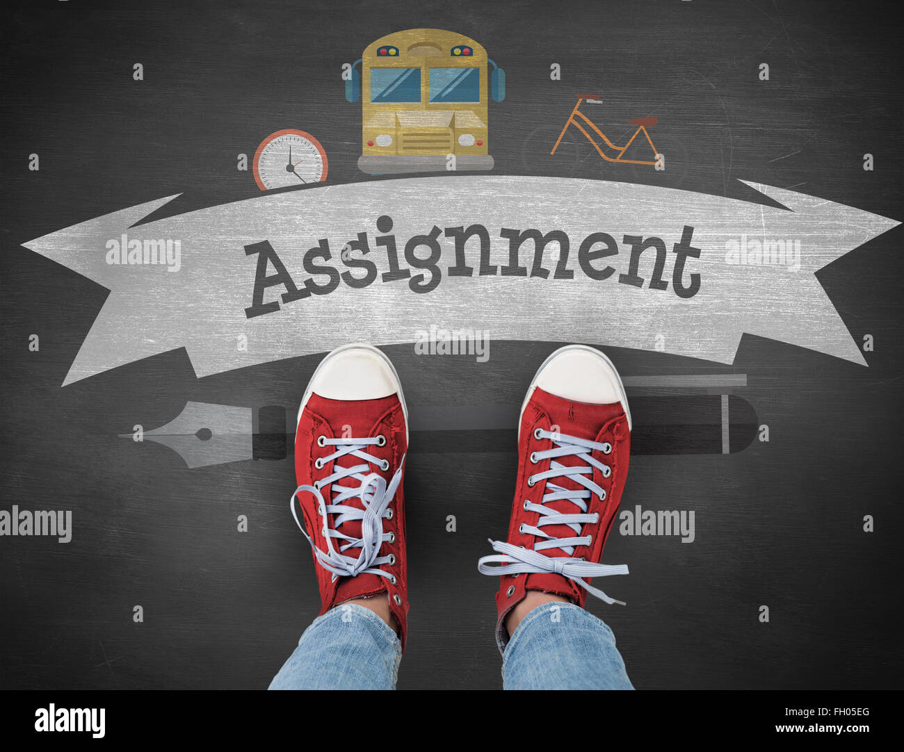 Assignment against black background Stock Photo - Alamy