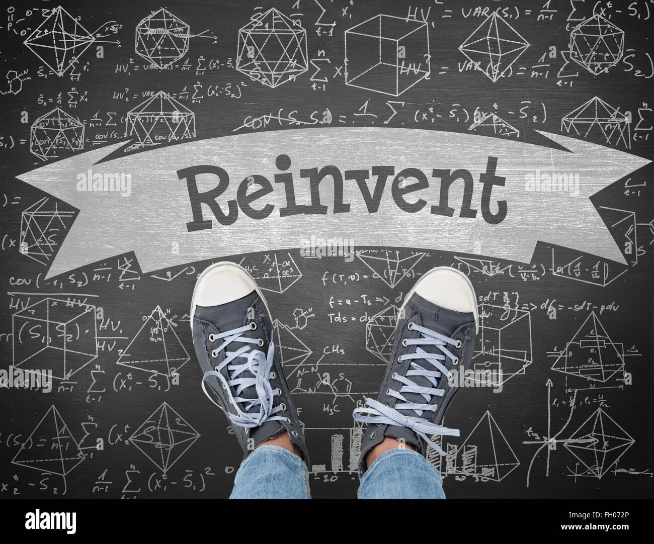 Reinvent against black background Stock Photo - Alamy