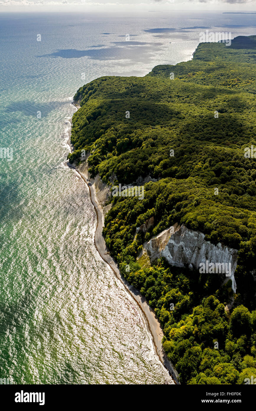 Aerial view, chalk cliffs, Jasmund National Park, Big Stubbenkammer ...