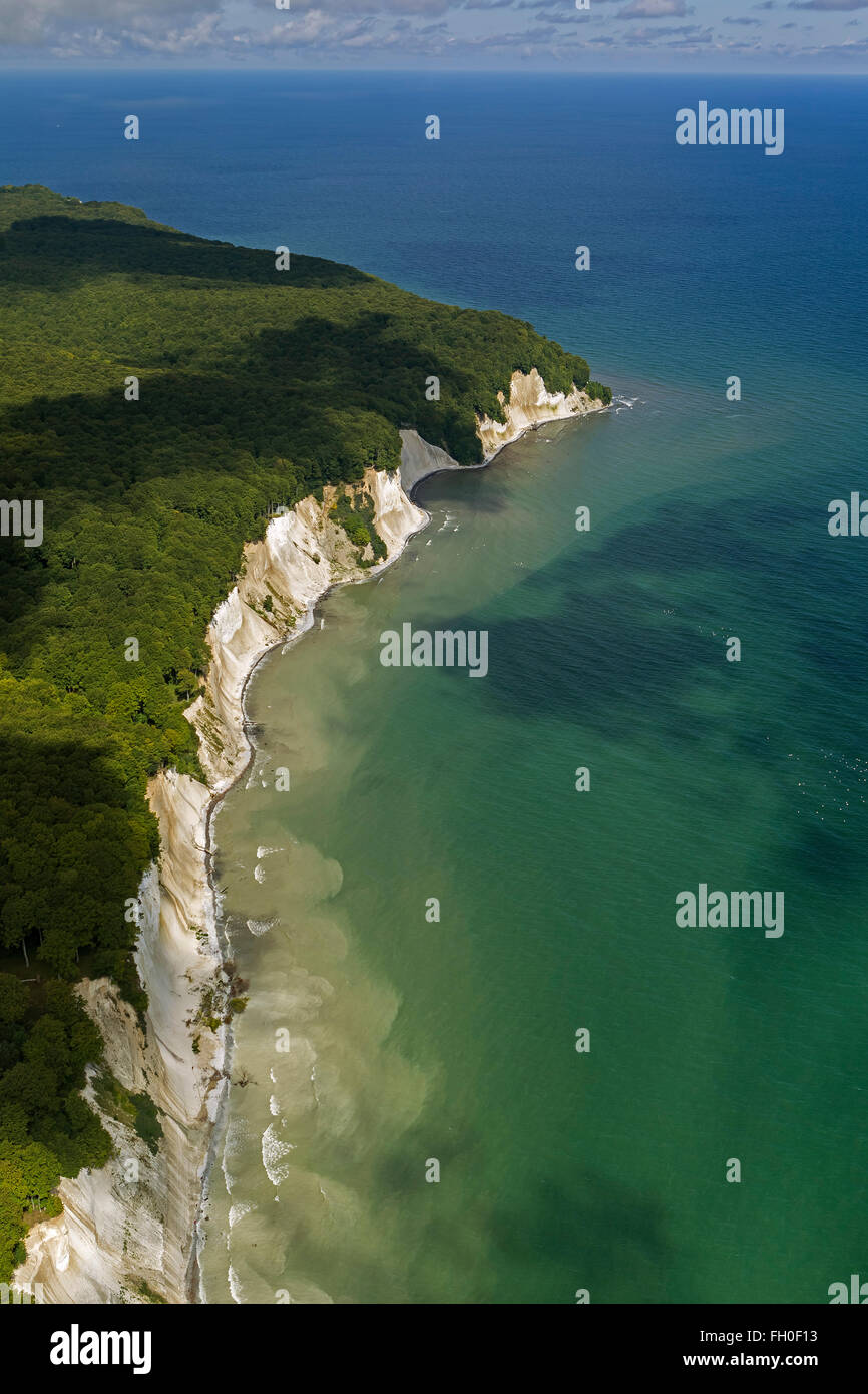 Aerial view, chalk cliffs, Jasmund National Park, Big Stubbenkammer ...