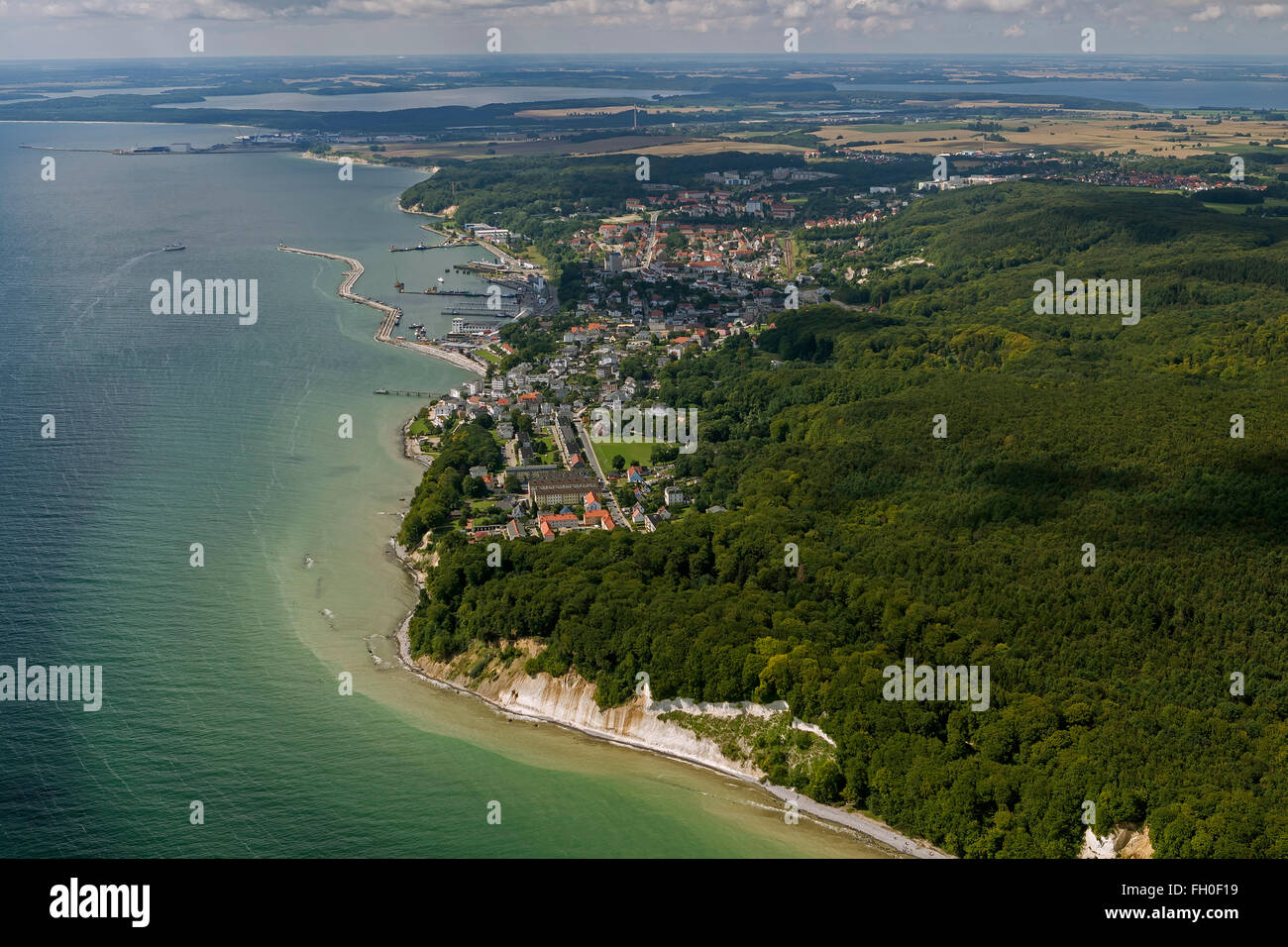 Aerial view, Sassnitz harbor entrance and Mole, Sassnitz, Rügen ...