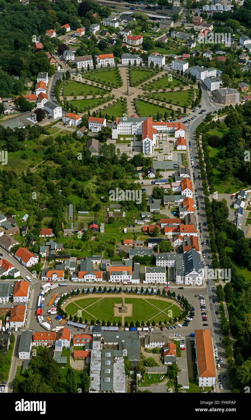 Aerial view, Obelisk, Circus of Putbus, Putbuser castle park, Putbus ...