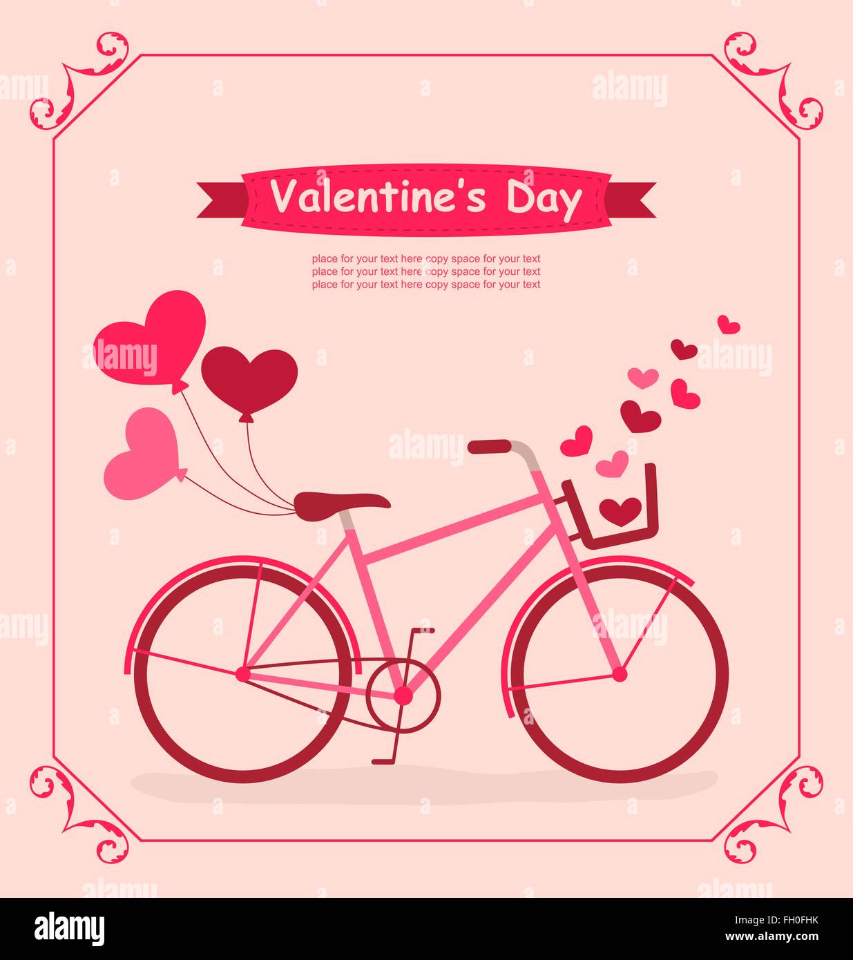 Bicycle with balloons and hearts Romantic Birthday card Stock Vector ...