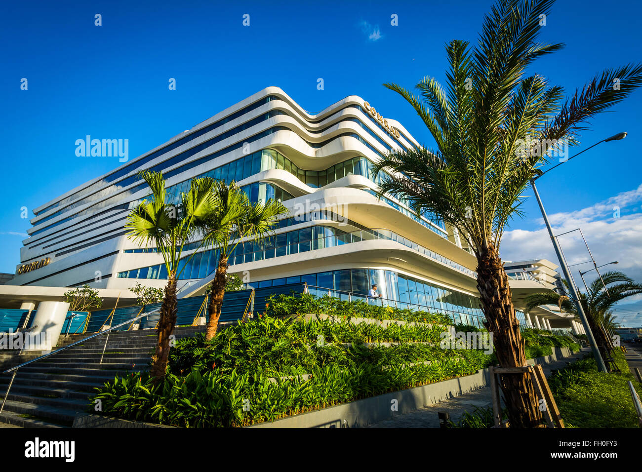 Palm trees and modern building in Pasay, Metro Manila, The Philippines ...