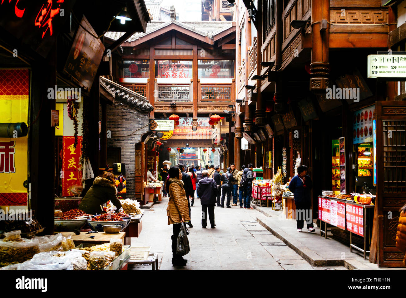 Chongqing, China - The view of Hongyadong tour spot, a vintage business ...