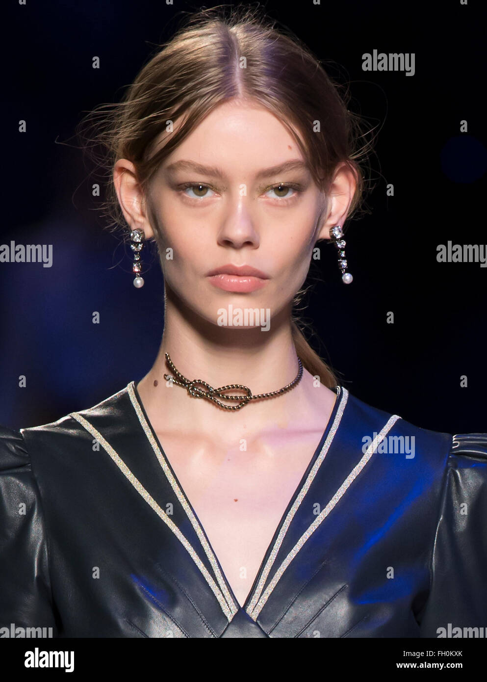 New York City, USA - February 15, 2016: Ondria Hardin walks the runway ...