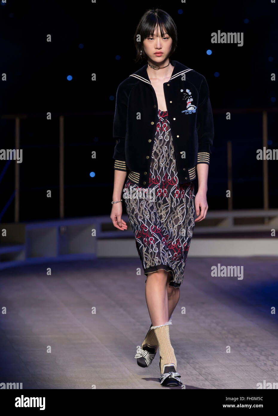 New York City, USA - February 15, 2016: Sora Choi walks the runway at ...