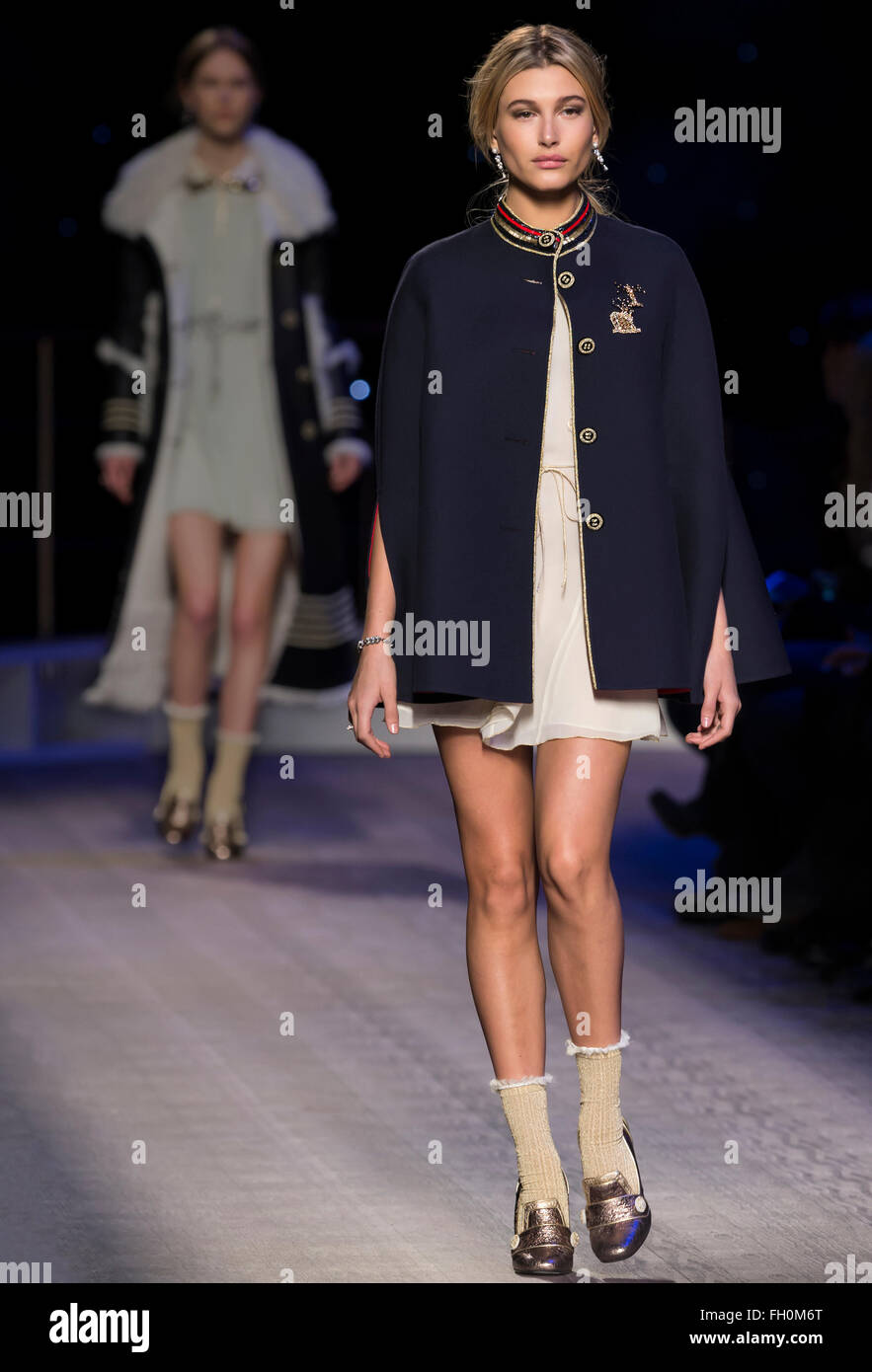 New York City, USA - February 15, 2016: Hailey Baldwin walks the runway ...