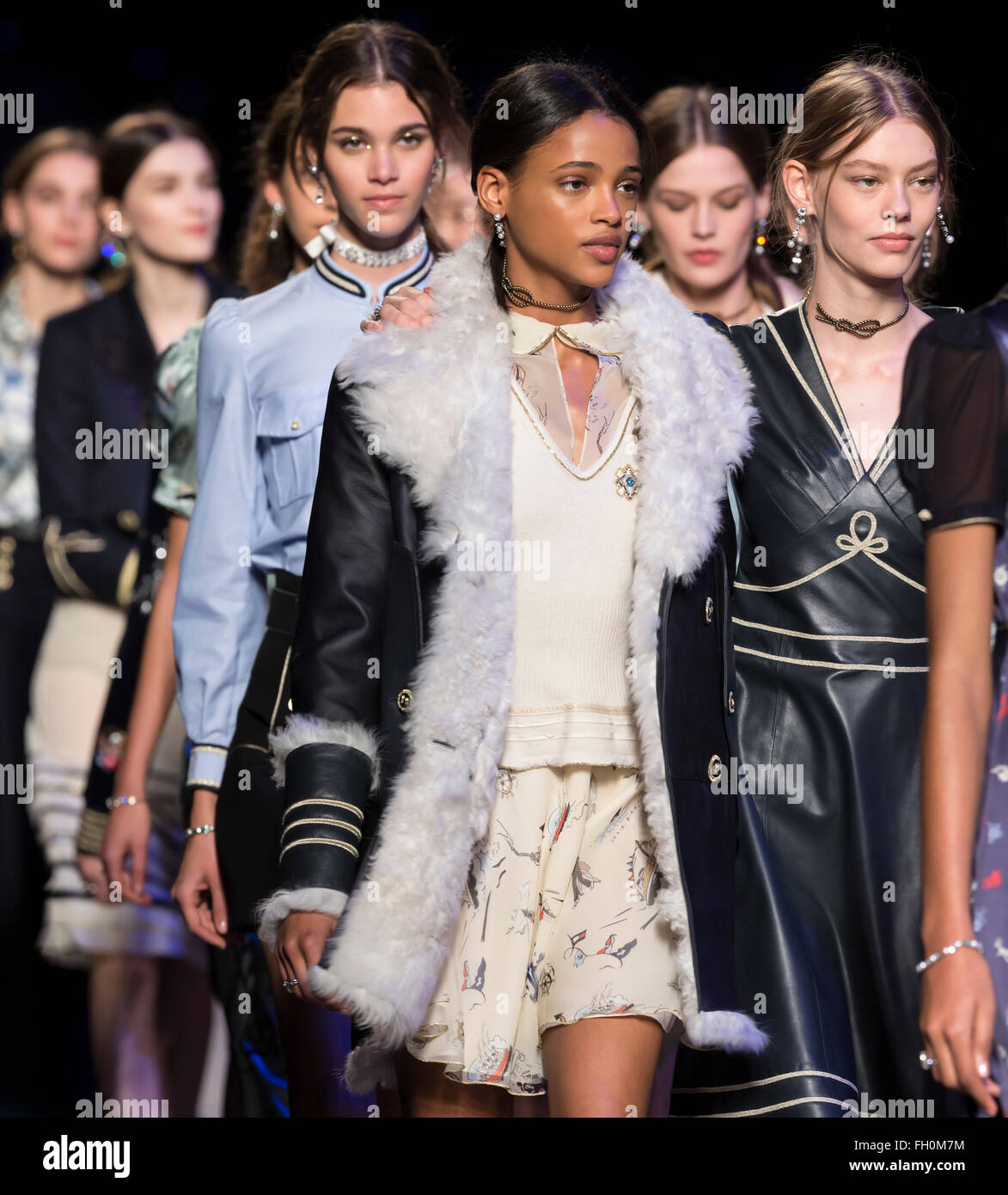 New York City, USA - February 15, 2016: Models walk the runway at Tommy ...