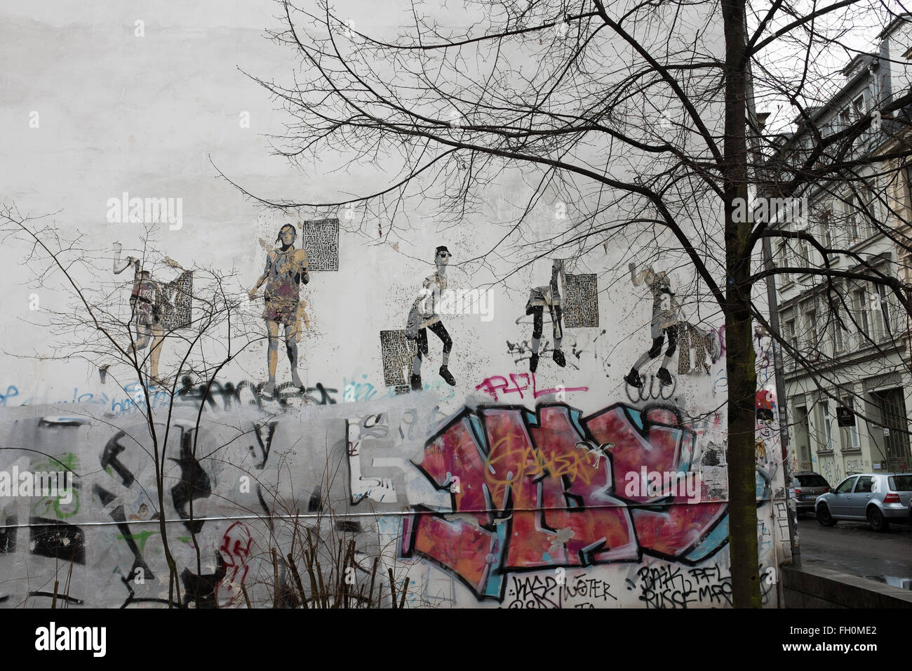 BERLIN, FEBRUARY 22: Building wall with street art "It´s time to dance ...