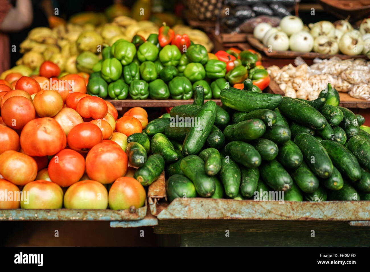 Fruit and Vegetable Market with mixed tropical locale products, in ...