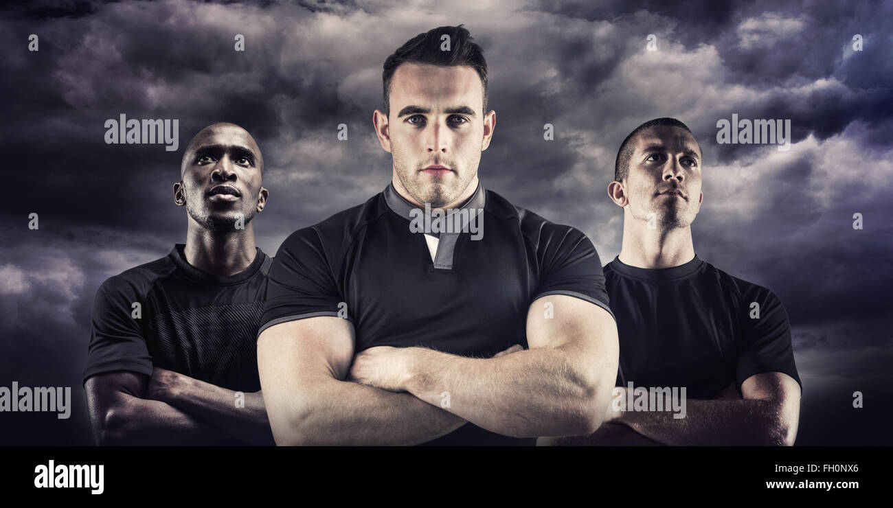 Composite image of tough rugby player looking at camera Stock Photo - Alamy