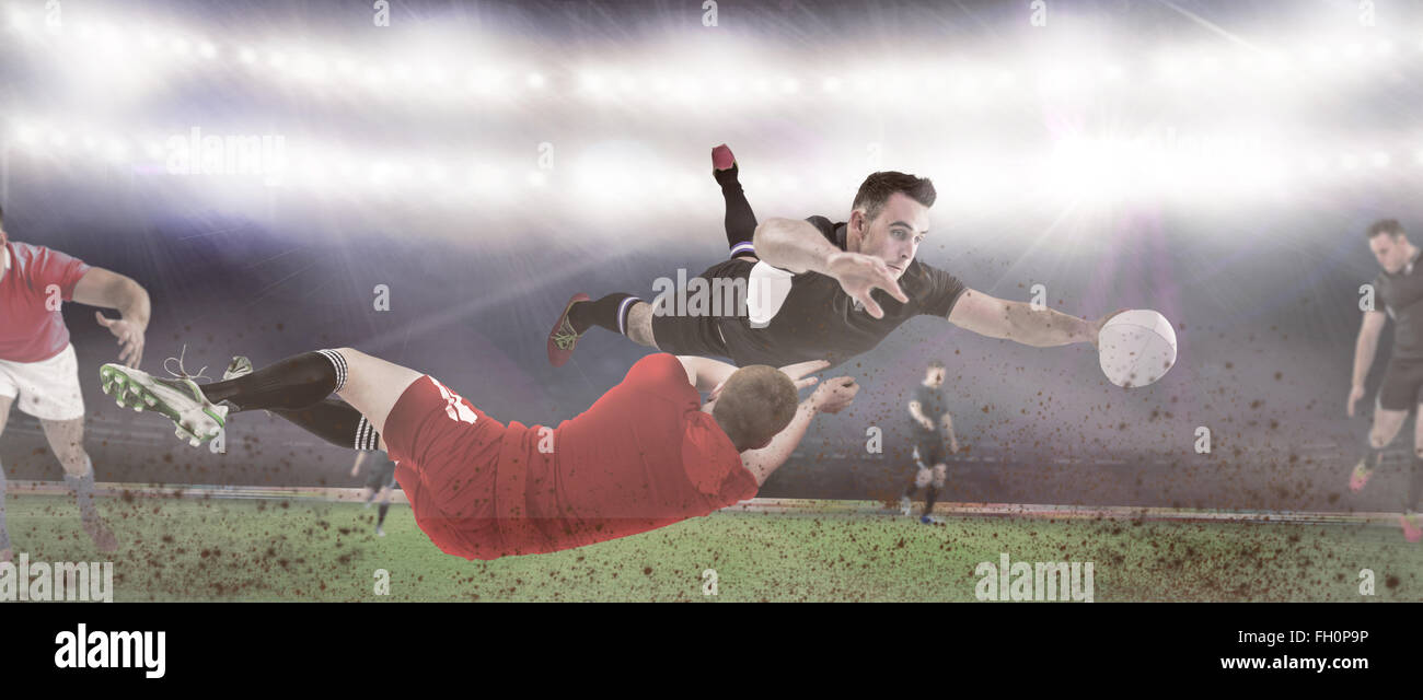 Composite image of a rugby player scoring a try Stock Photo - Alamy