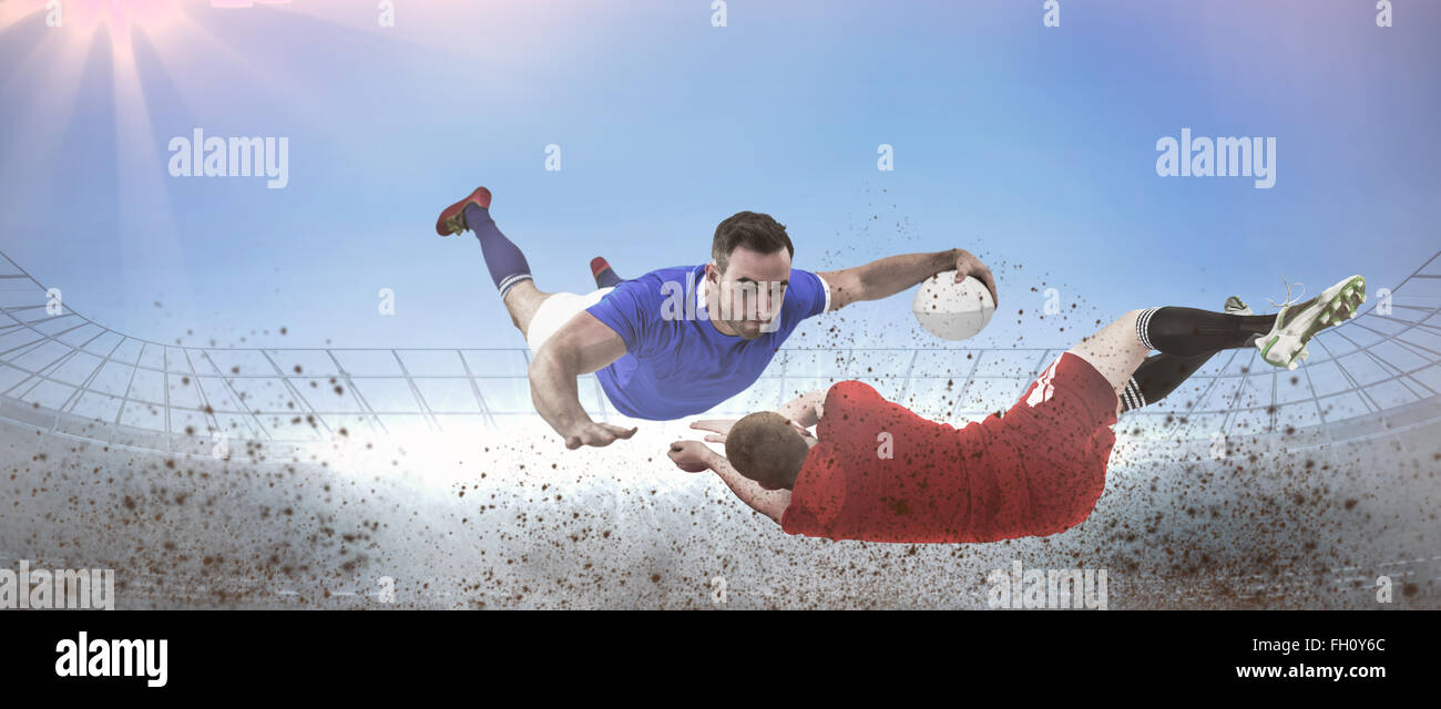 Composite image of a rugby player scoring a try Stock Photo - Alamy
