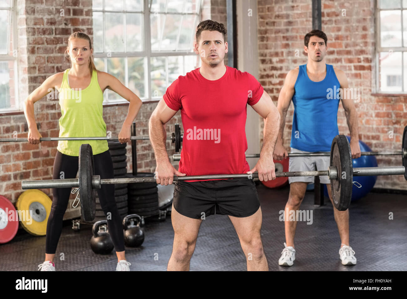 Muscular people lifting dumbbells Stock Photo - Alamy