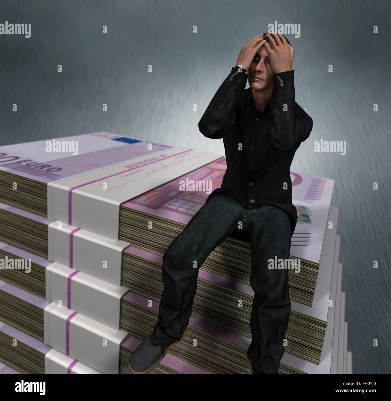 Man on pile of money hi-res stock photography and images - Alamy