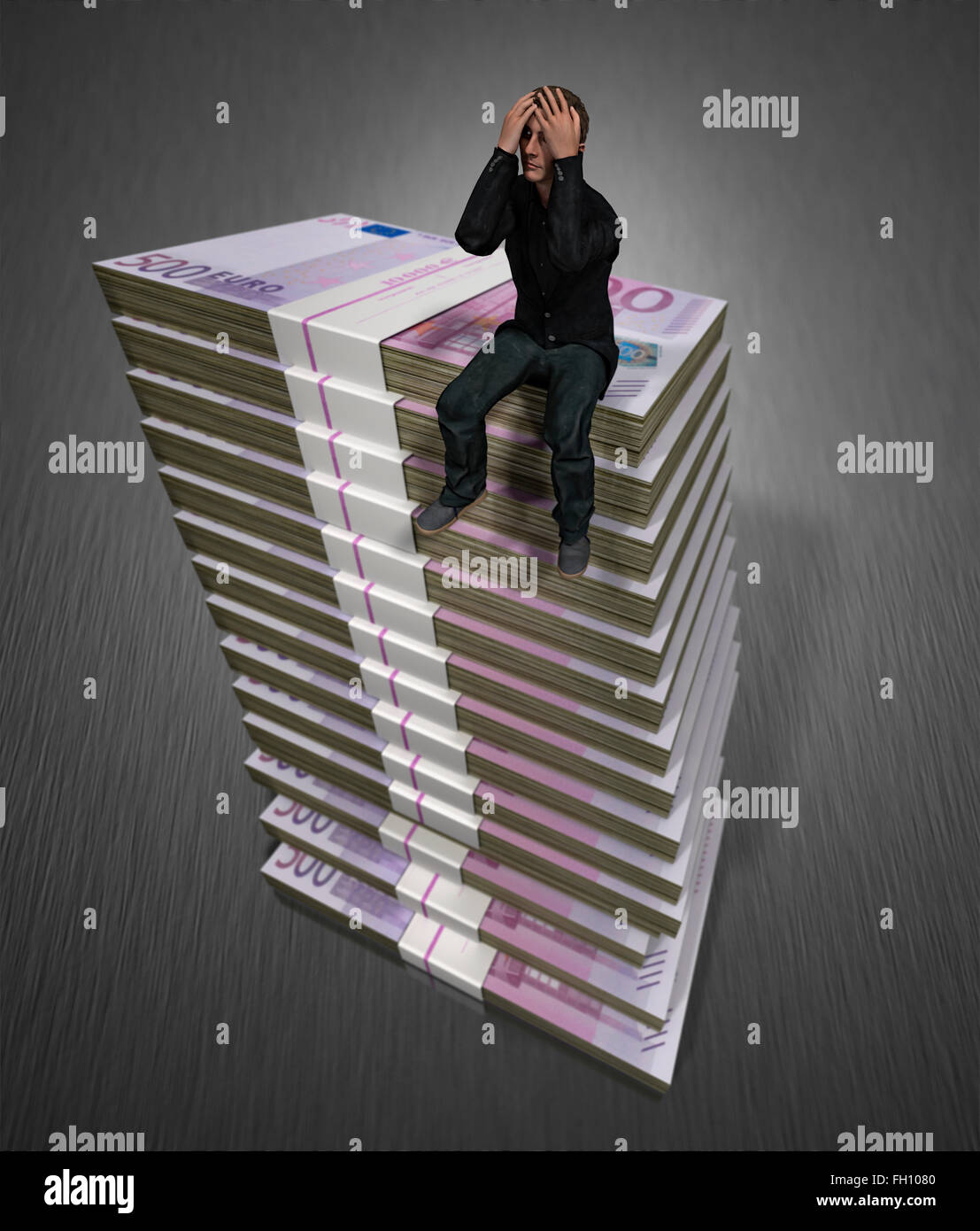 Man on pile of money hi-res stock photography and images - Alamy