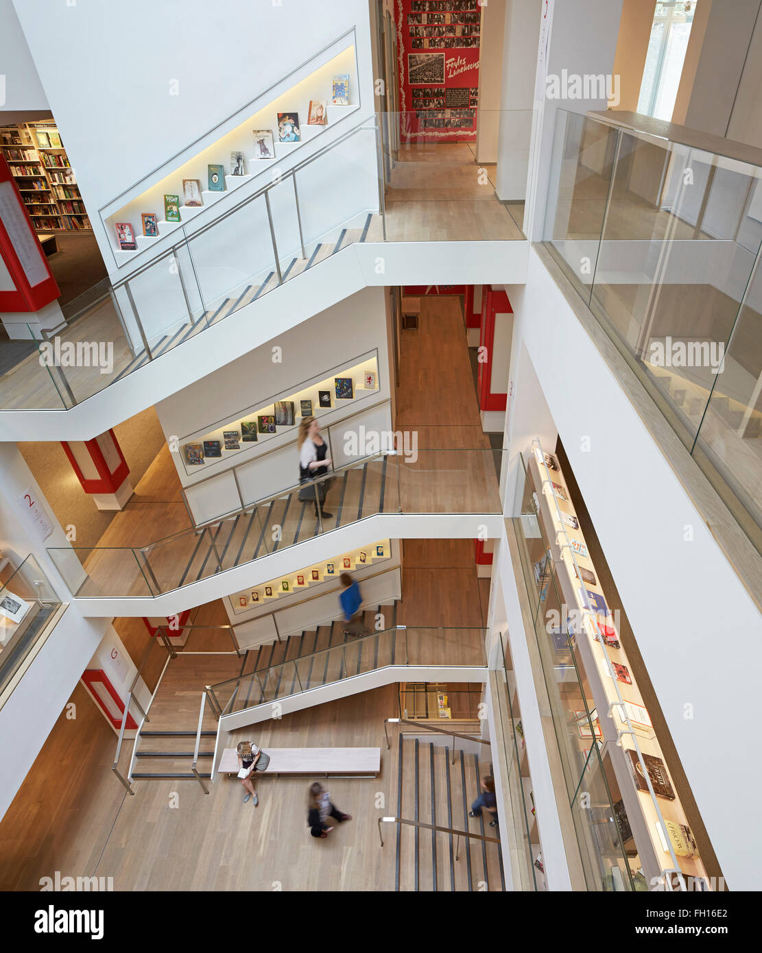 Elevated overall view of central atrium with stairwell. Foyles, London ...