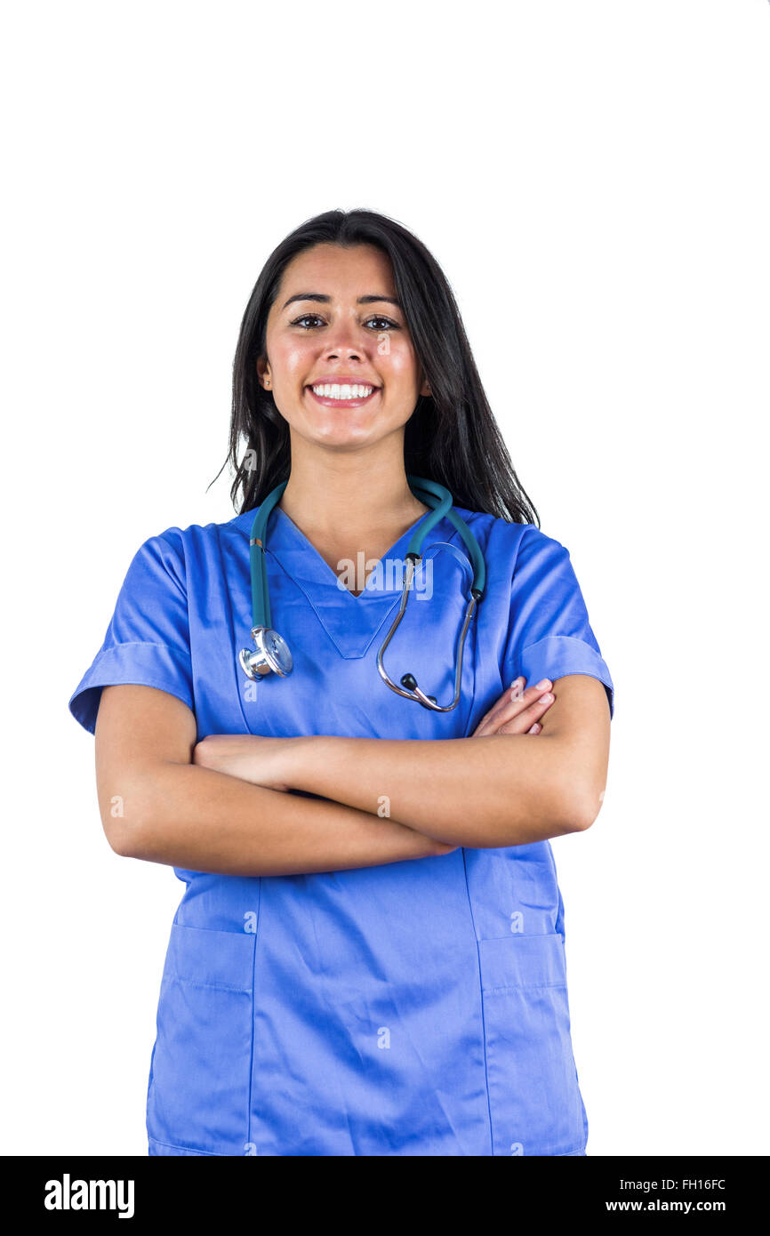 Smiling doctor with her arms folded Stock Photo - Alamy