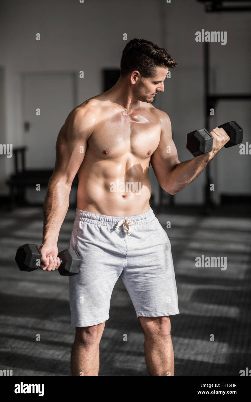 Muscular serious man doing weightlifting Stock Photo - Alamy