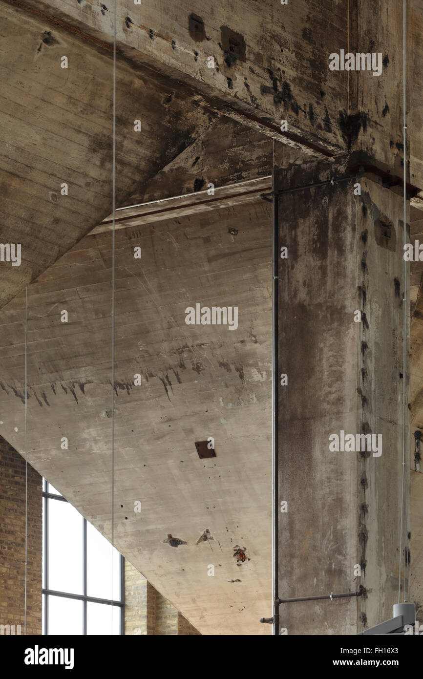 Detail of shuttered concrete in main hall. Nordkraft, Aalborg, Denmark ...