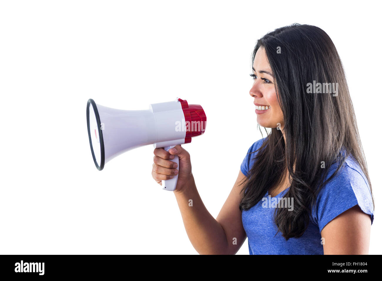 Woman shouting into a megaphone Stock Photo - Alamy