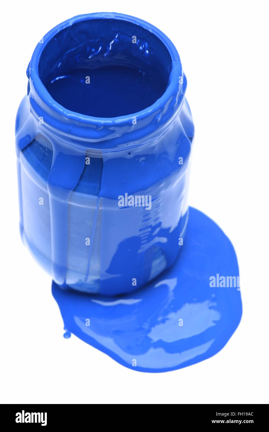 Jar with blue paint isolated on white background Stock Photo - Alamy