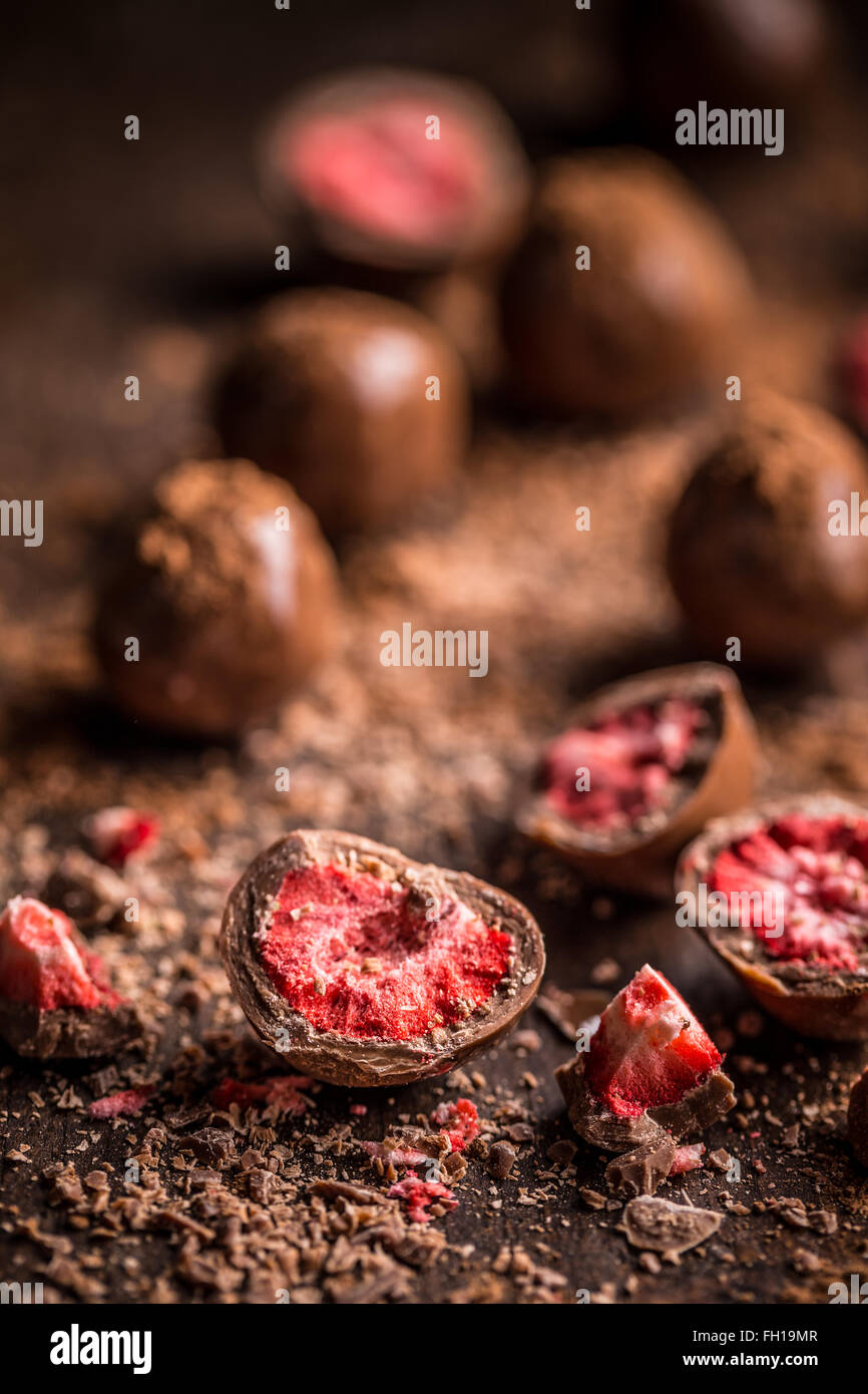 Dried strawberry coating by chocolate Stock Photo - Alamy