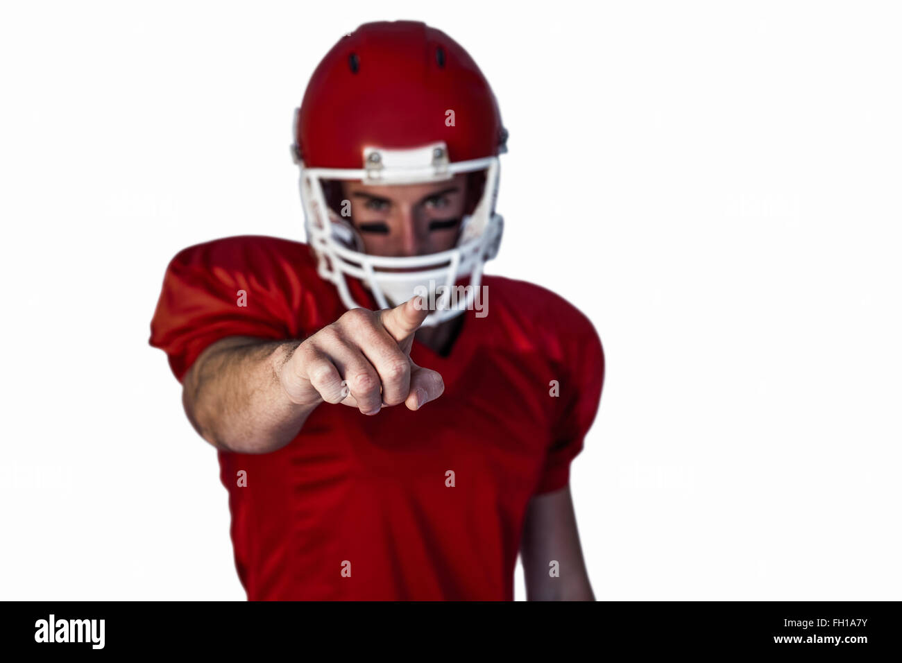 Rugby player pointing over white background Stock Photo - Alamy