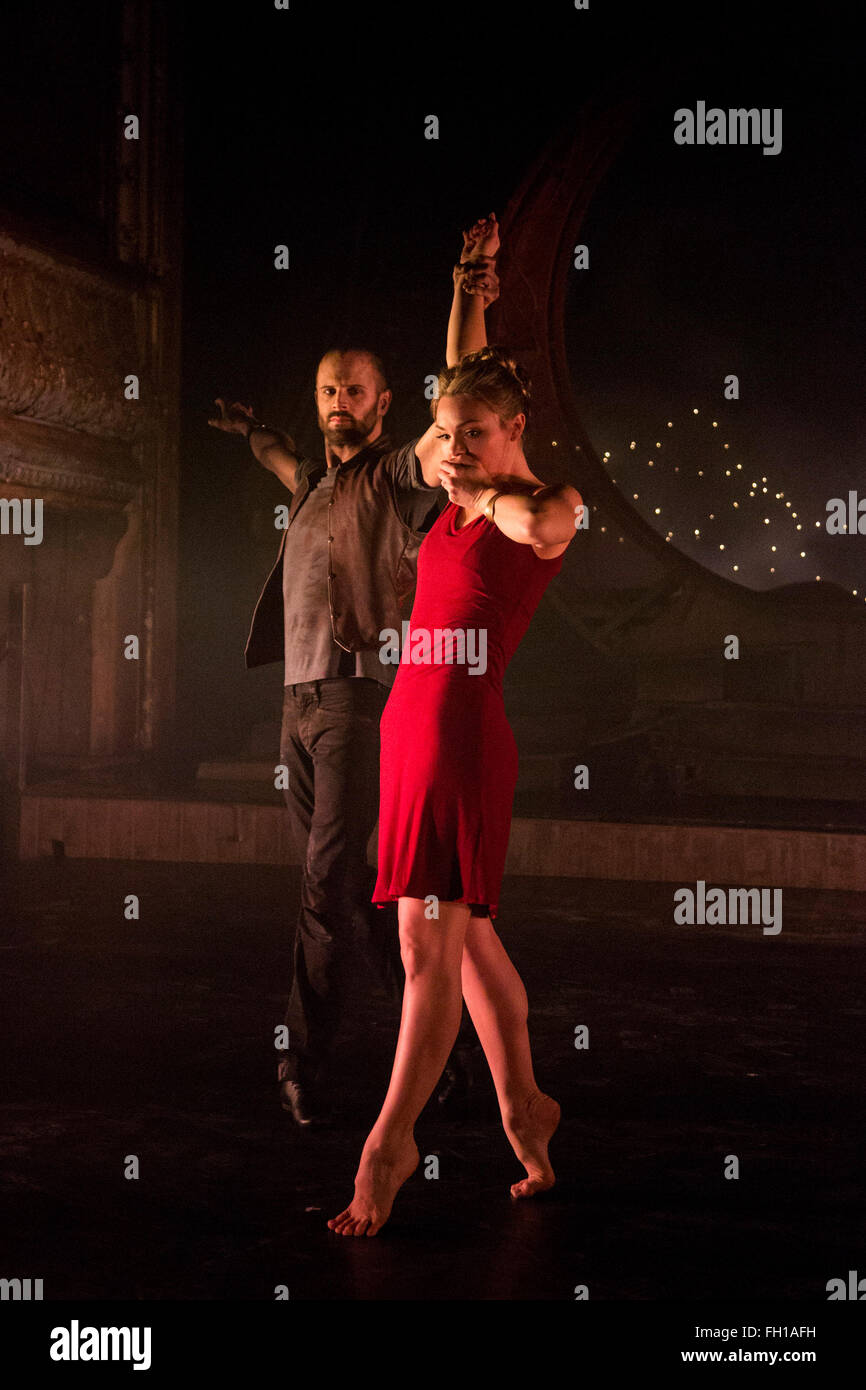London, UK. 22 February 2016. Hannah Kidd and Chris Tandy performing ...