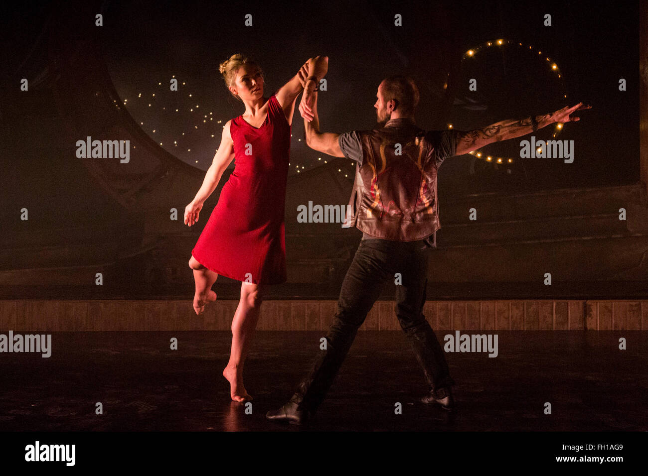 London, UK. 22 February 2016. Hannah Kidd and Chris Tandy performing ...