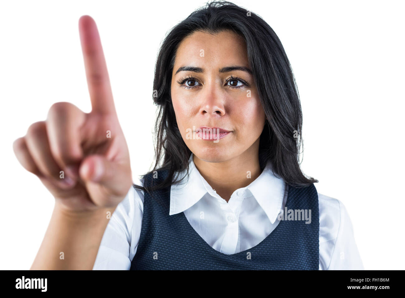 Woman using finger to point Stock Photo - Alamy