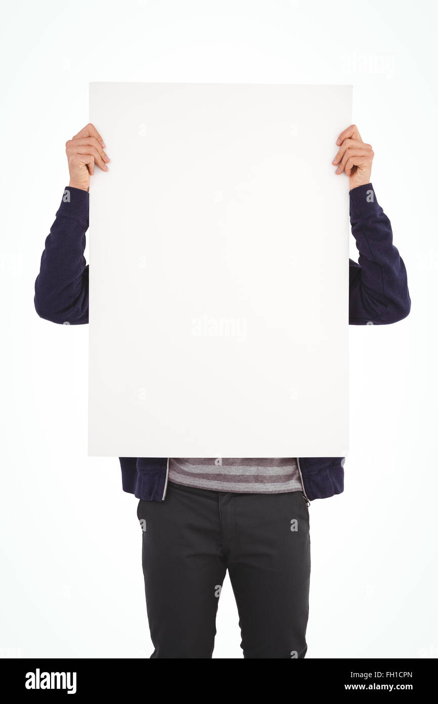 Man showing billboard in front of face Stock Photo - Alamy