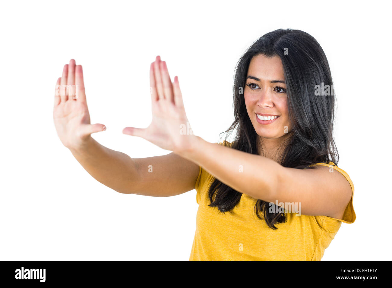 Woman using hands to make a box shape Stock Photo - Alamy