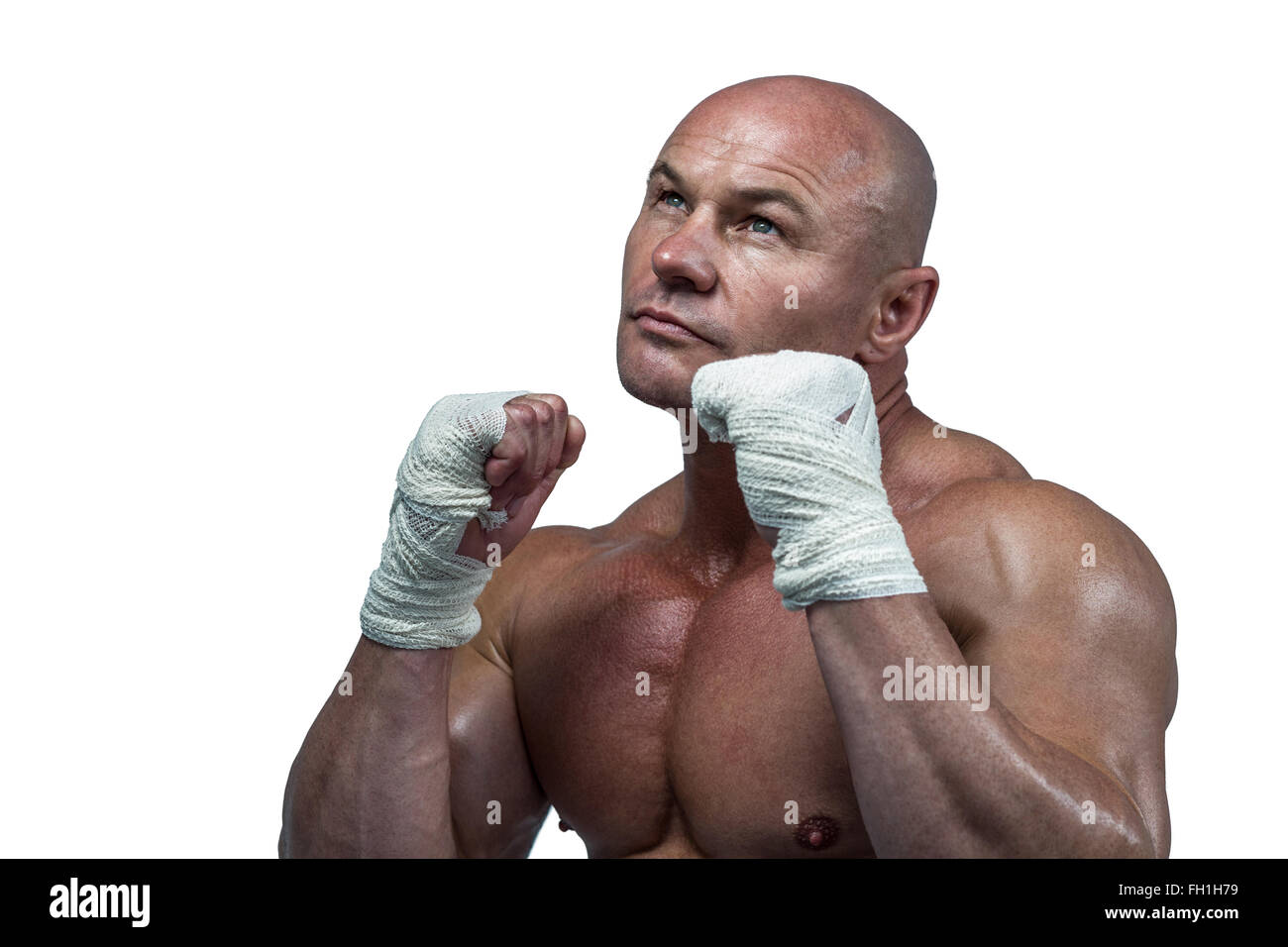 Fighter with fighting stance looking up Stock Photo - Alamy