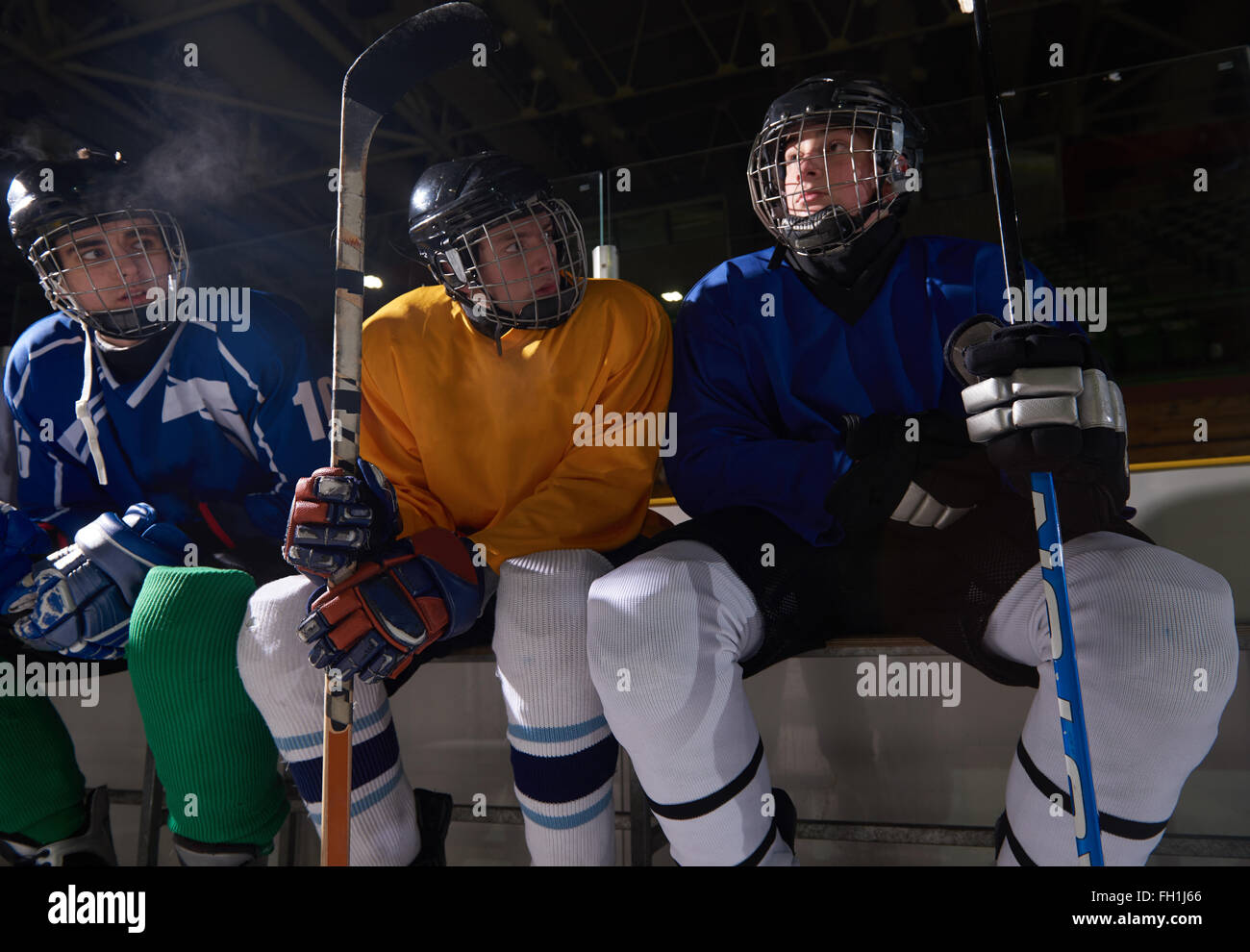 ice hockey players on bench Stock Photo - Alamy