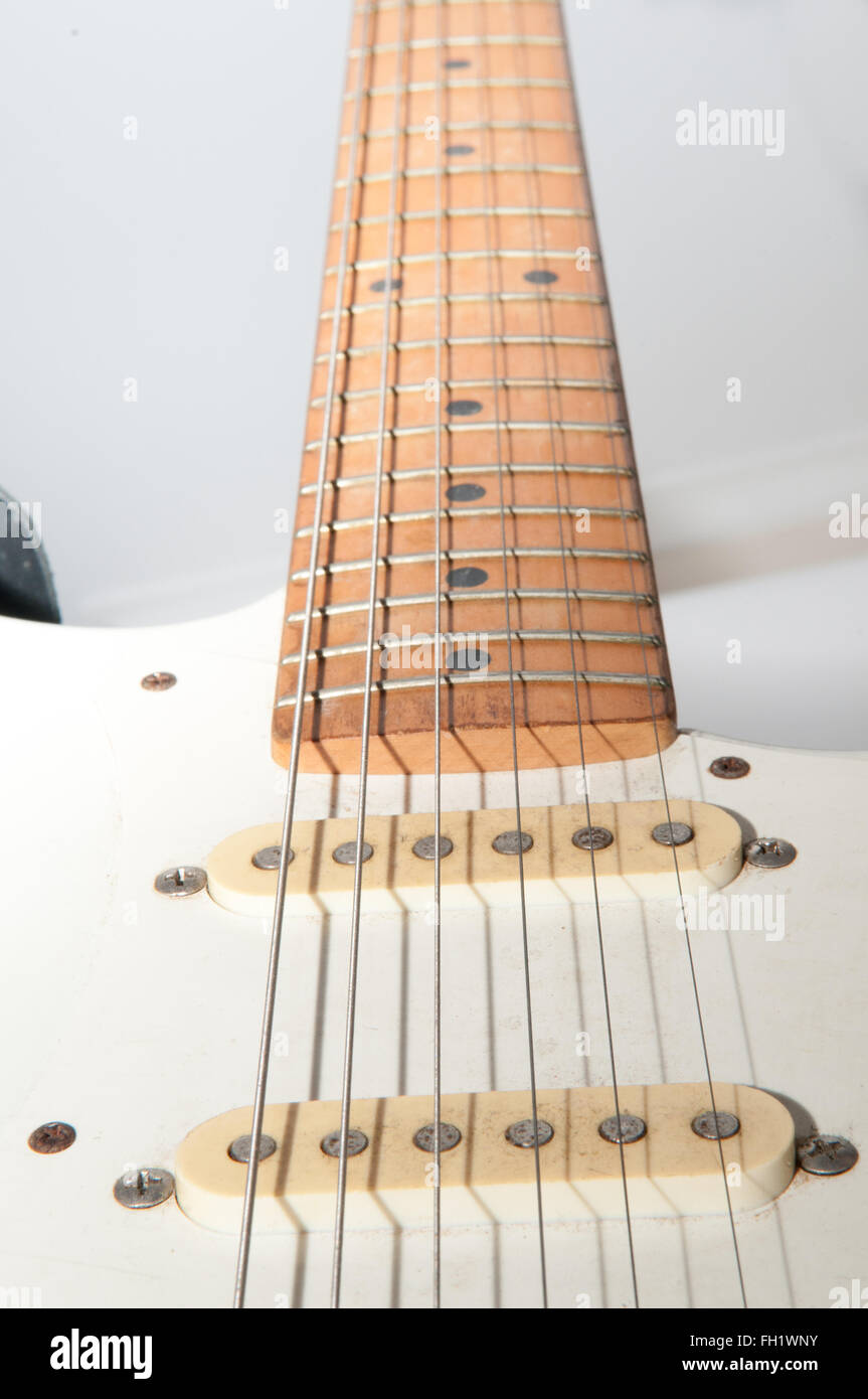 Electric guitar on a bright white plain background Stock Photo - Alamy