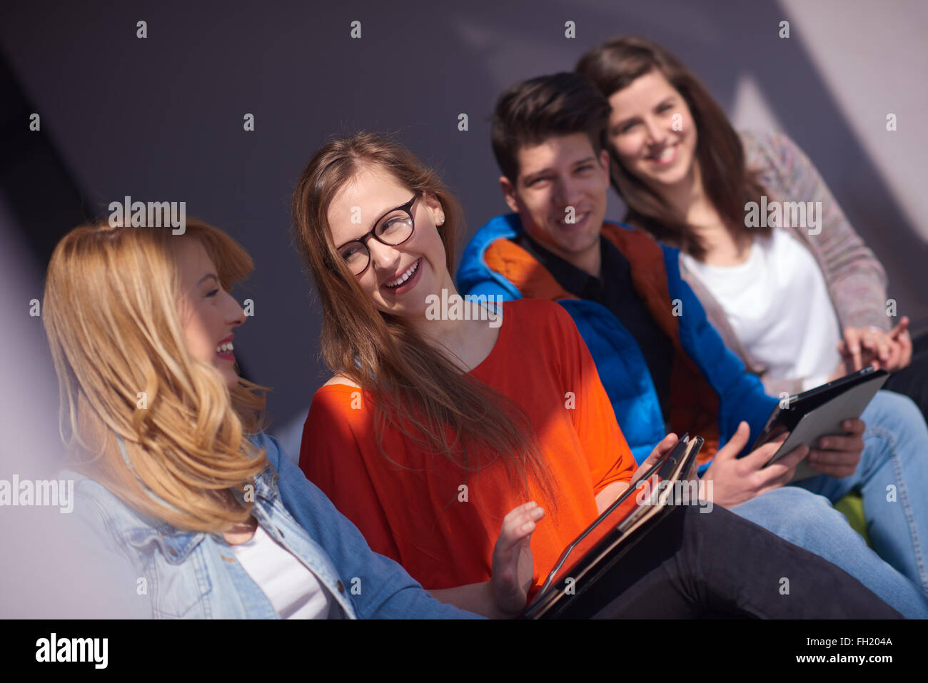 students group working on school project together Stock Photo - Alamy
