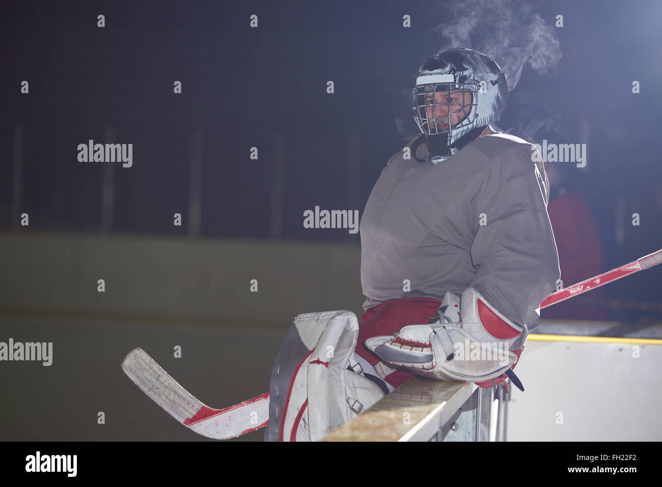 ice hockey players on bench Stock Photo - Alamy