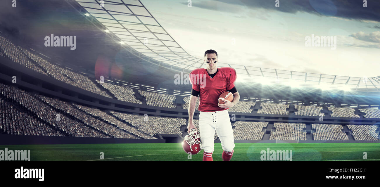 Composite image of portrait of american football player walking and ...
