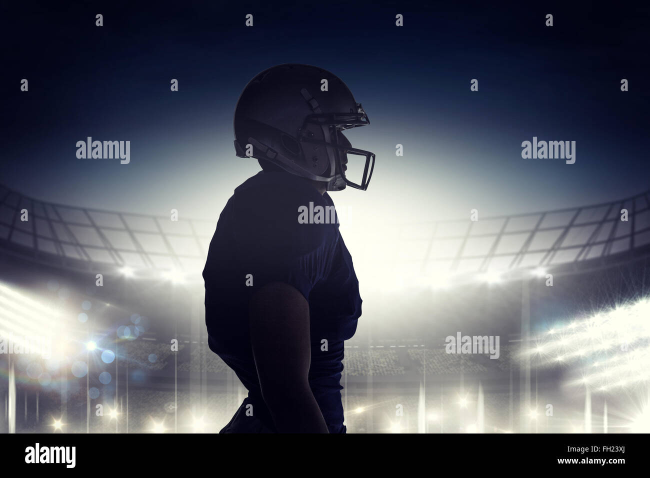 Composite image of side view of silhouette american football player ...